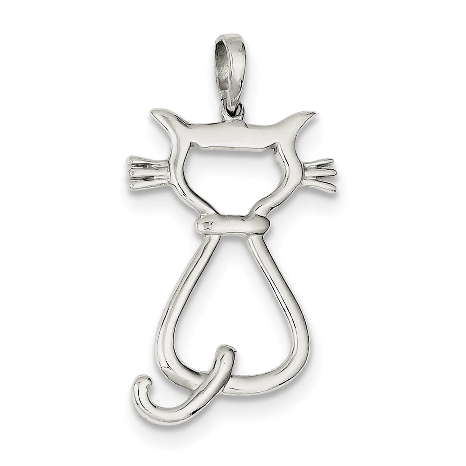925 Sterling Silver Solid Polished Cat Pendant Necklace 37x19mm Wide ...