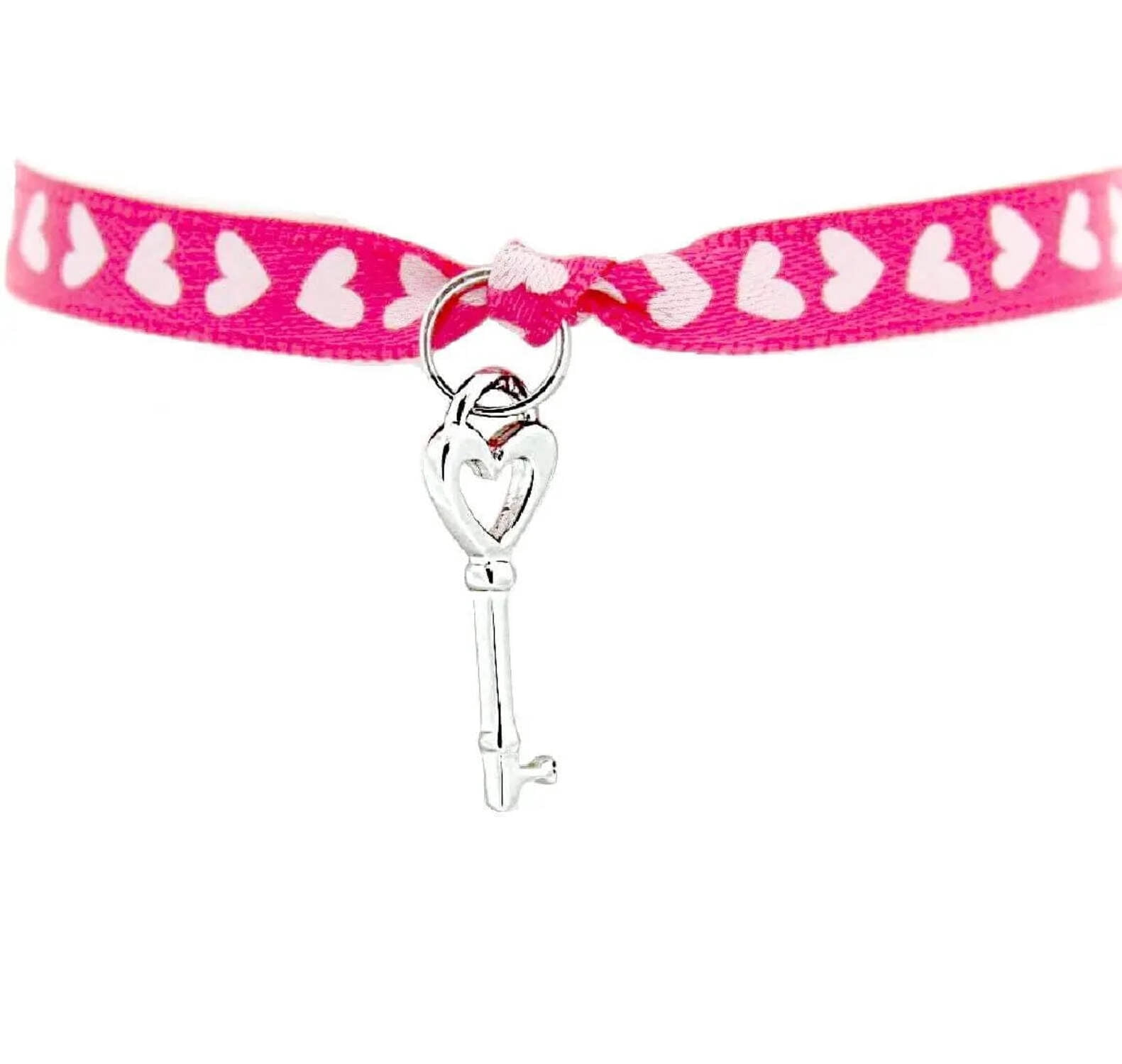 Sterling Silver Polished Dangle Key Pendant Pink ribbon with white ...