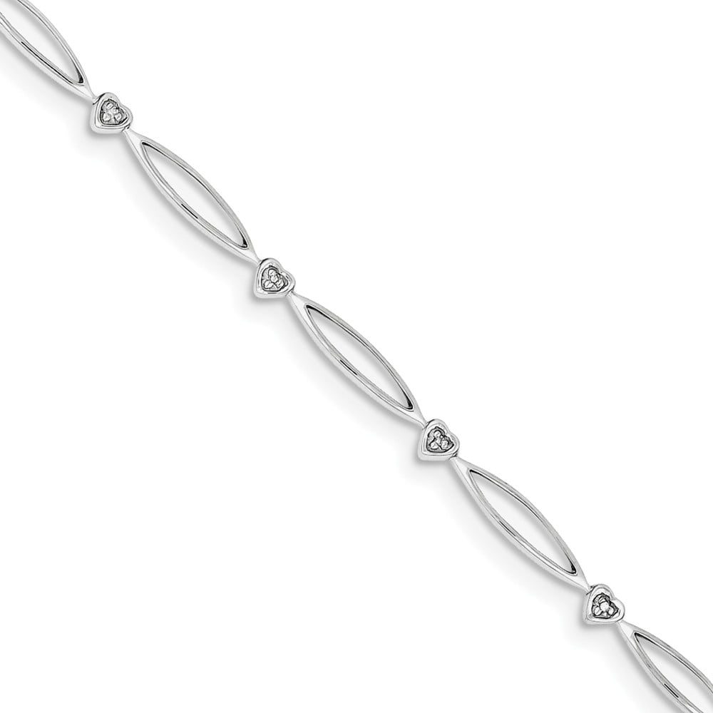 Sterling Silver Polished Diamond Heart Bracelet - Walmart.com