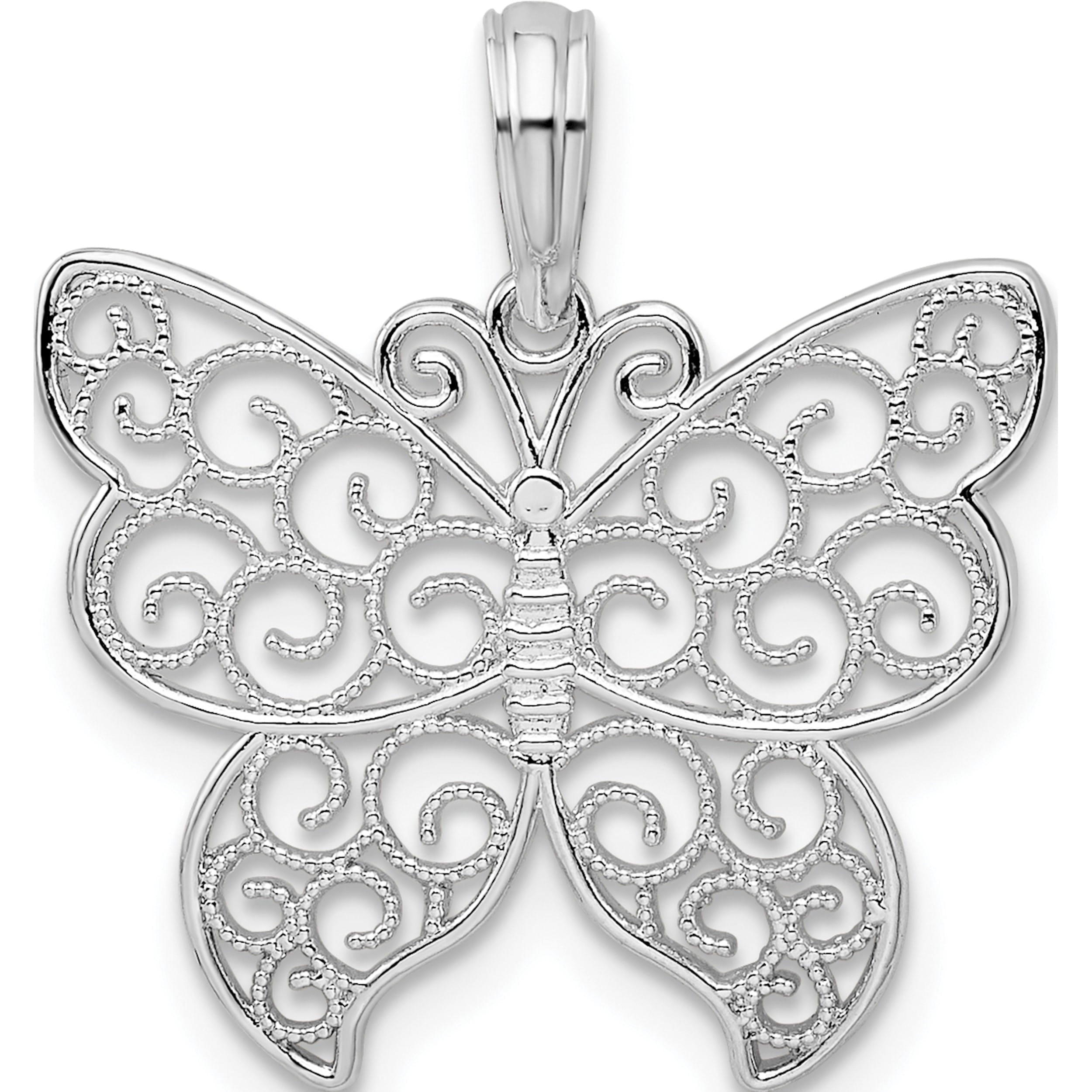 Sterling Silver Polished Filigree Wing Butterfly Pendant - Jbsp ...