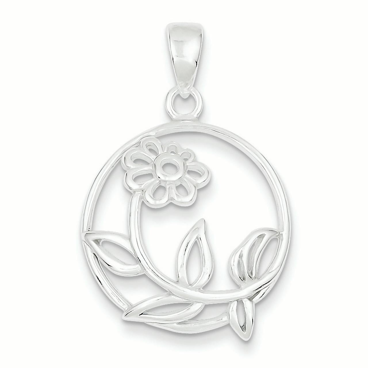 Sterling Silver Polished Flower Circle Pendant - Walmart.com