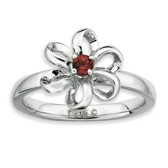 Sterling Silver Polished Garnet Flower Ring - Walmart.com