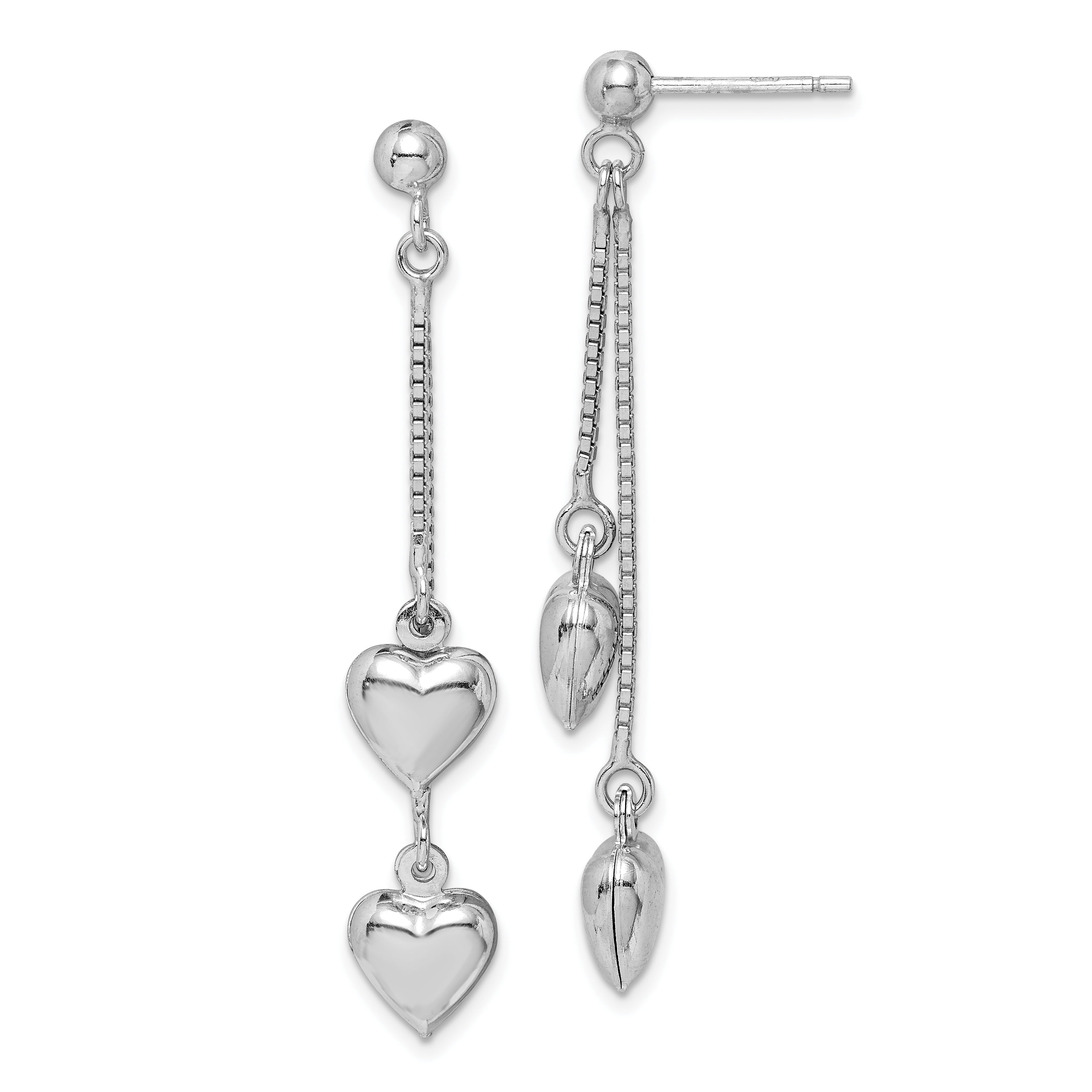 Sterling Silver Polished Heart Post Dangle Earrings (2.1IN Long ...