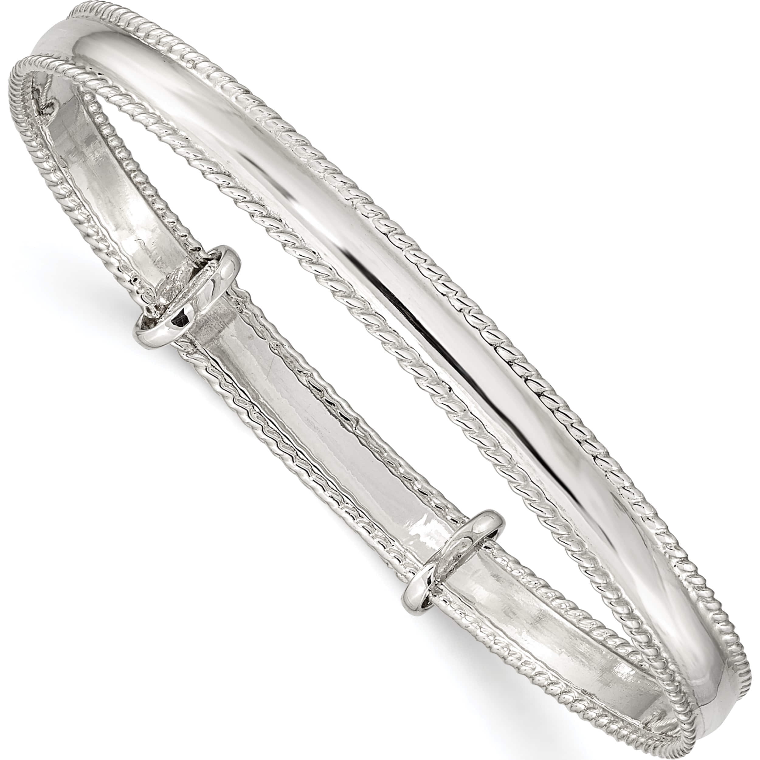 Sterling Silver Polished Milgrain Kids 4.75mm Adjustable Bangle Made In ...