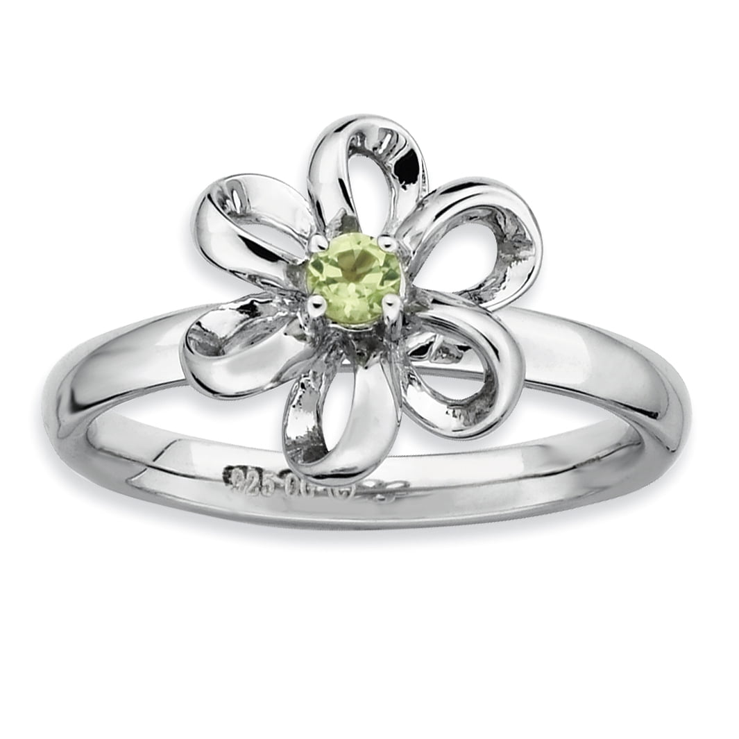 Sterling Silver Polished Peridot Flower Ring - Walmart.com