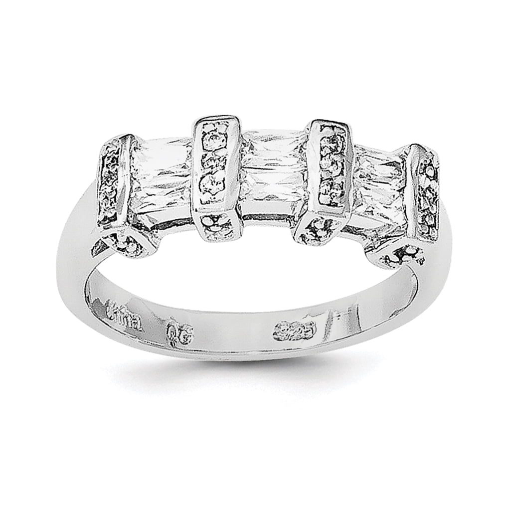 Sterling Silver Polished Rhodium Plating Cubic Zirconia Ring