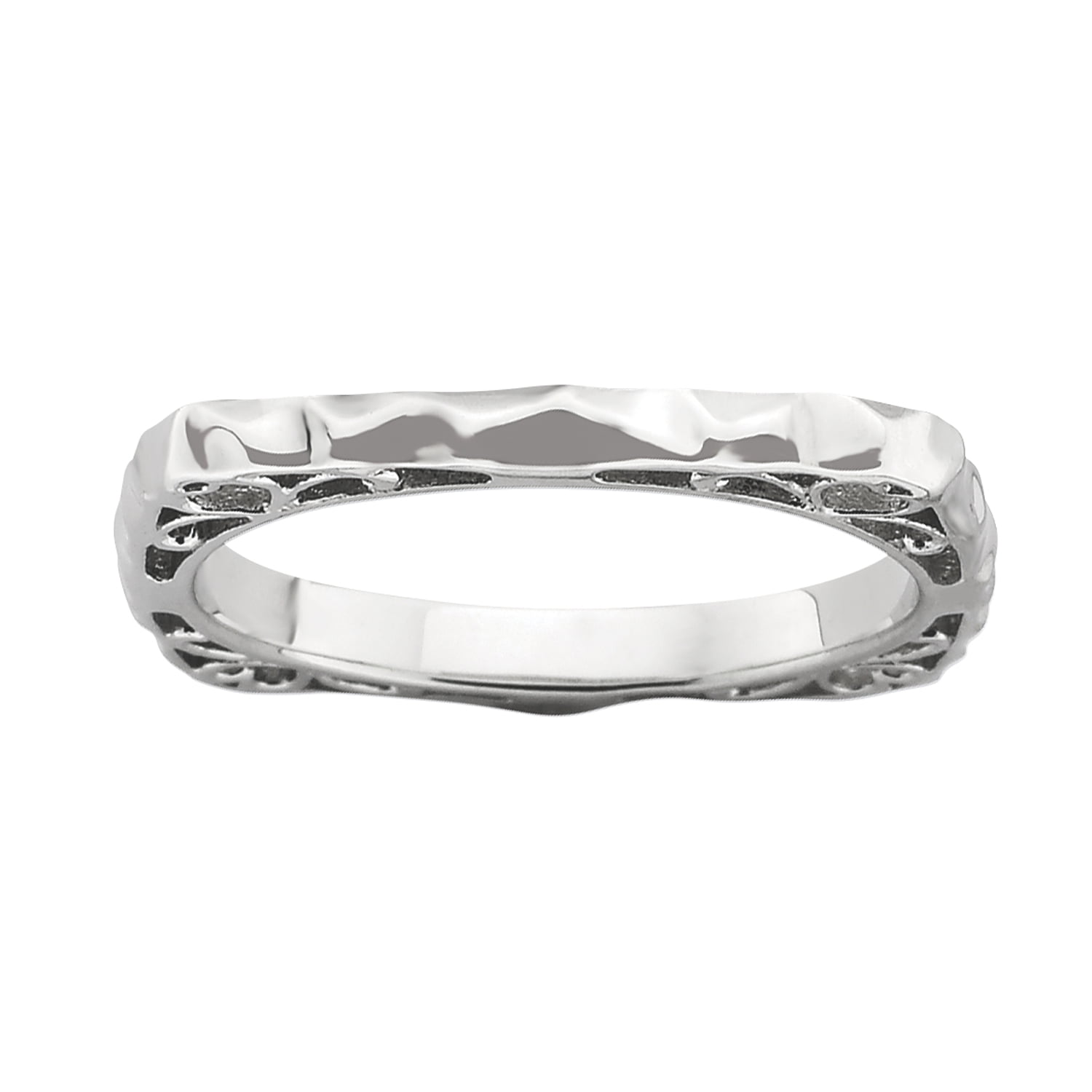 Sterling Silver Polished Rhodium-plate Square Ring - Walmart.com