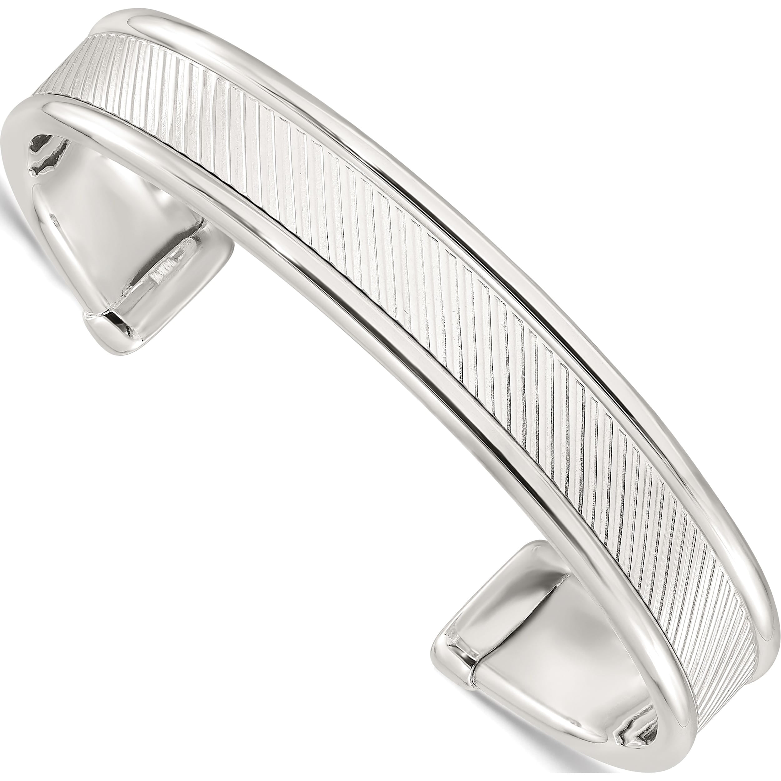 Sterling Silver Polished Textured Cuff Bangle Bracelet (Width 11.5 ...
