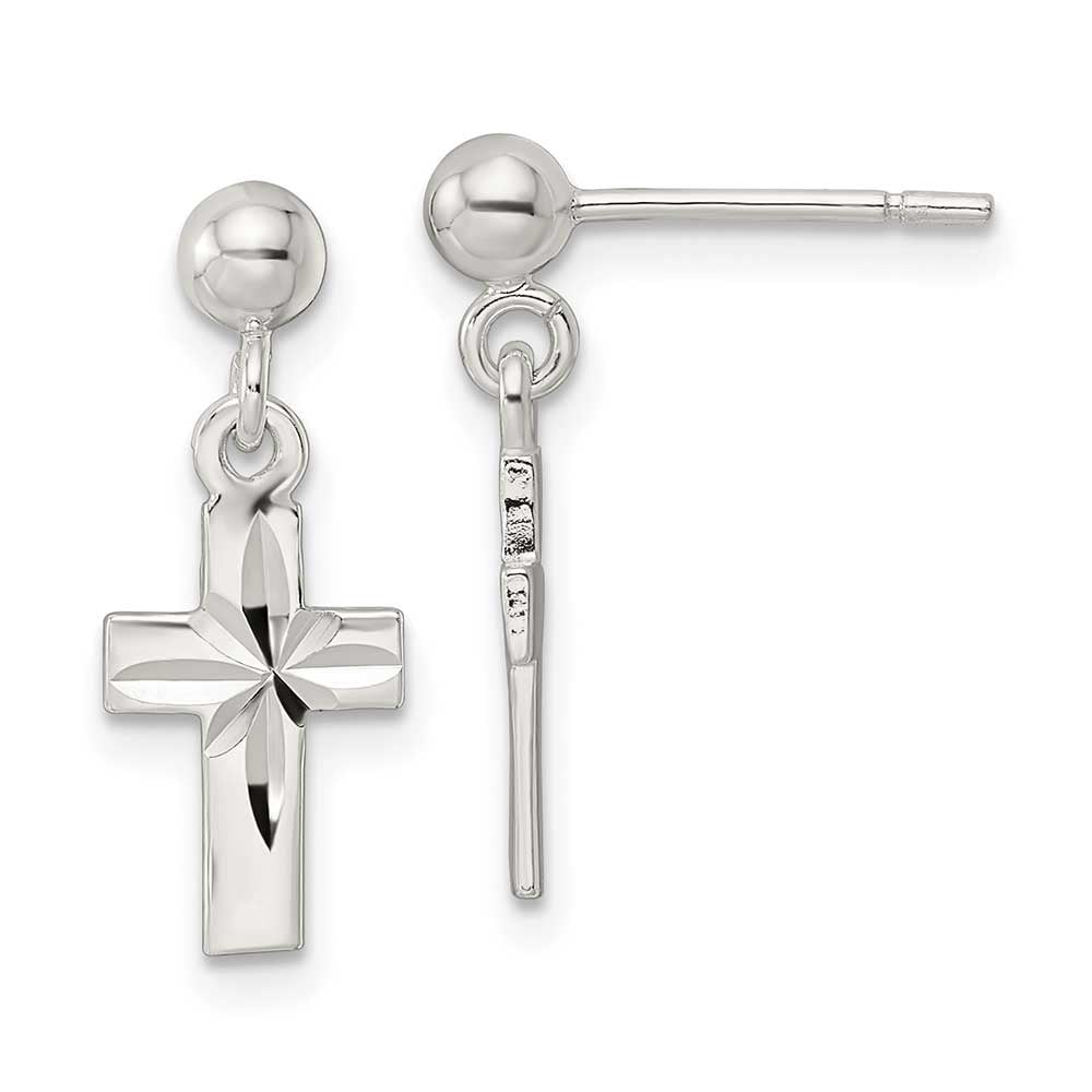 Sterling Silver Polished and D/C Latin Cross Post Dangle Earrings ...