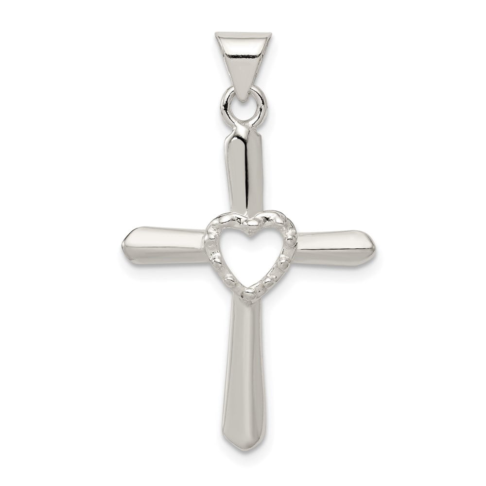 Sterling Silver Polished and Textured Cross w/ Heart Pendant QC8246 ...