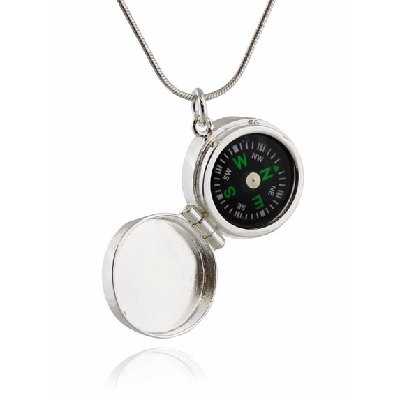 Sterling Silver Real Working Compass Locket Necklace, 18" Snake Chain ...