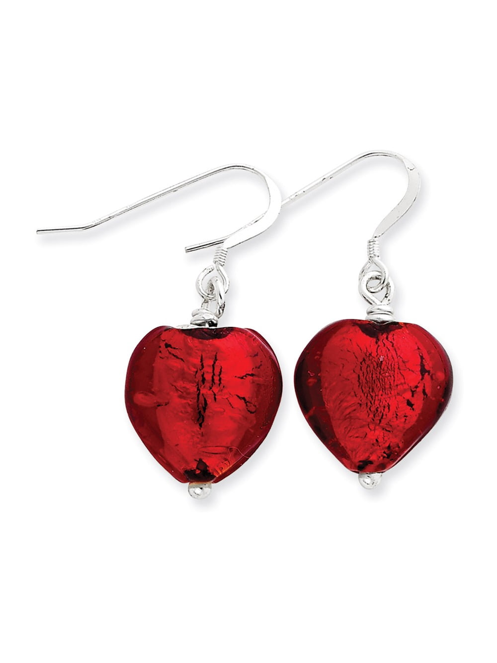 Sterling Silver Red Murano Glass Heart Earrings (1.4IN x 0.6IN ...