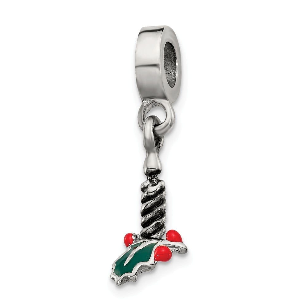 Sterling Silver Reflections Candle With Holly Leaf Dangle Bead Charm ...