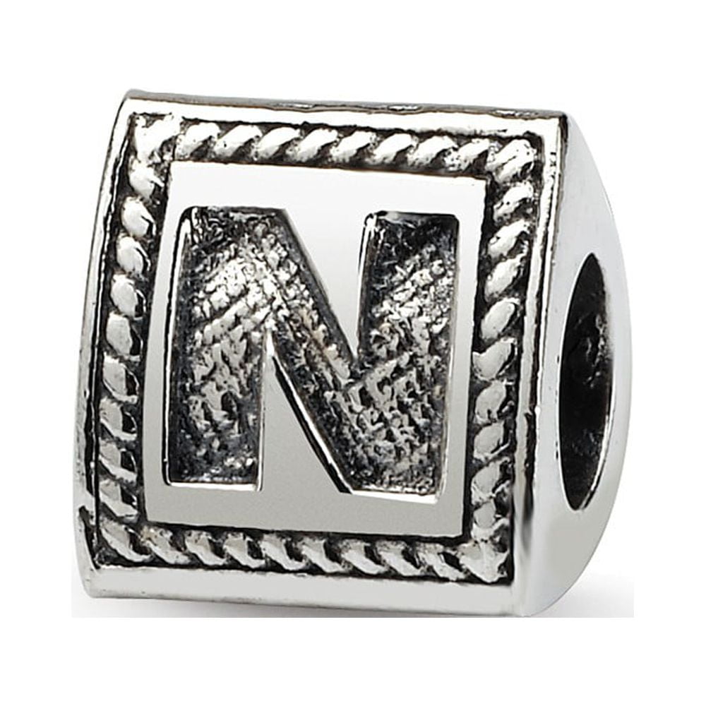 Sterling Silver Reflections Letter N Triangle Block Bead Charm ...