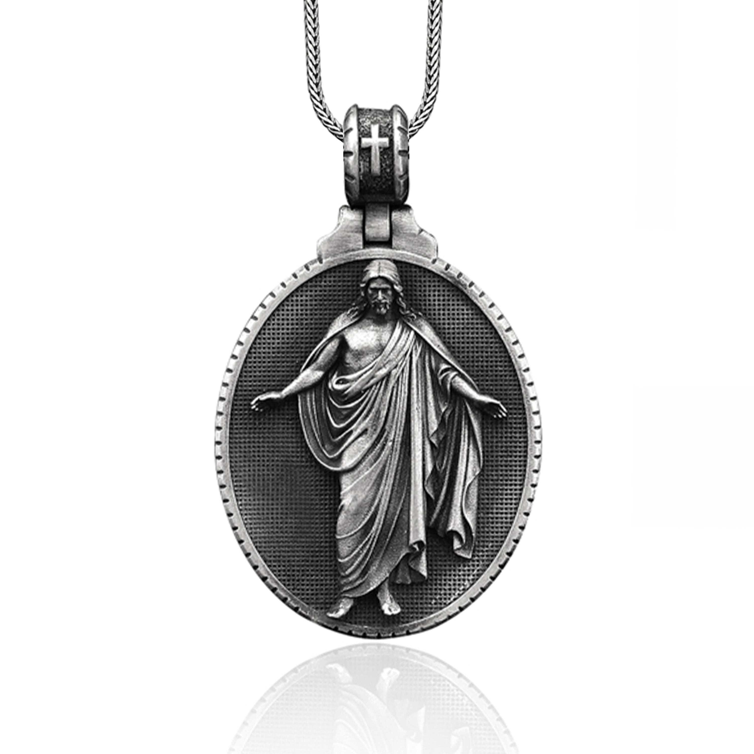 Sterling Silver Resurrected Jesus Men Neckalce, Jesus Men's Medallion ...