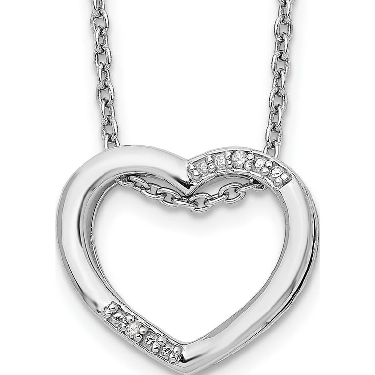 Sterling Silver Rh Plated White Ice Diamond Heart Necklace 20 X 15 Made In India qw312 18