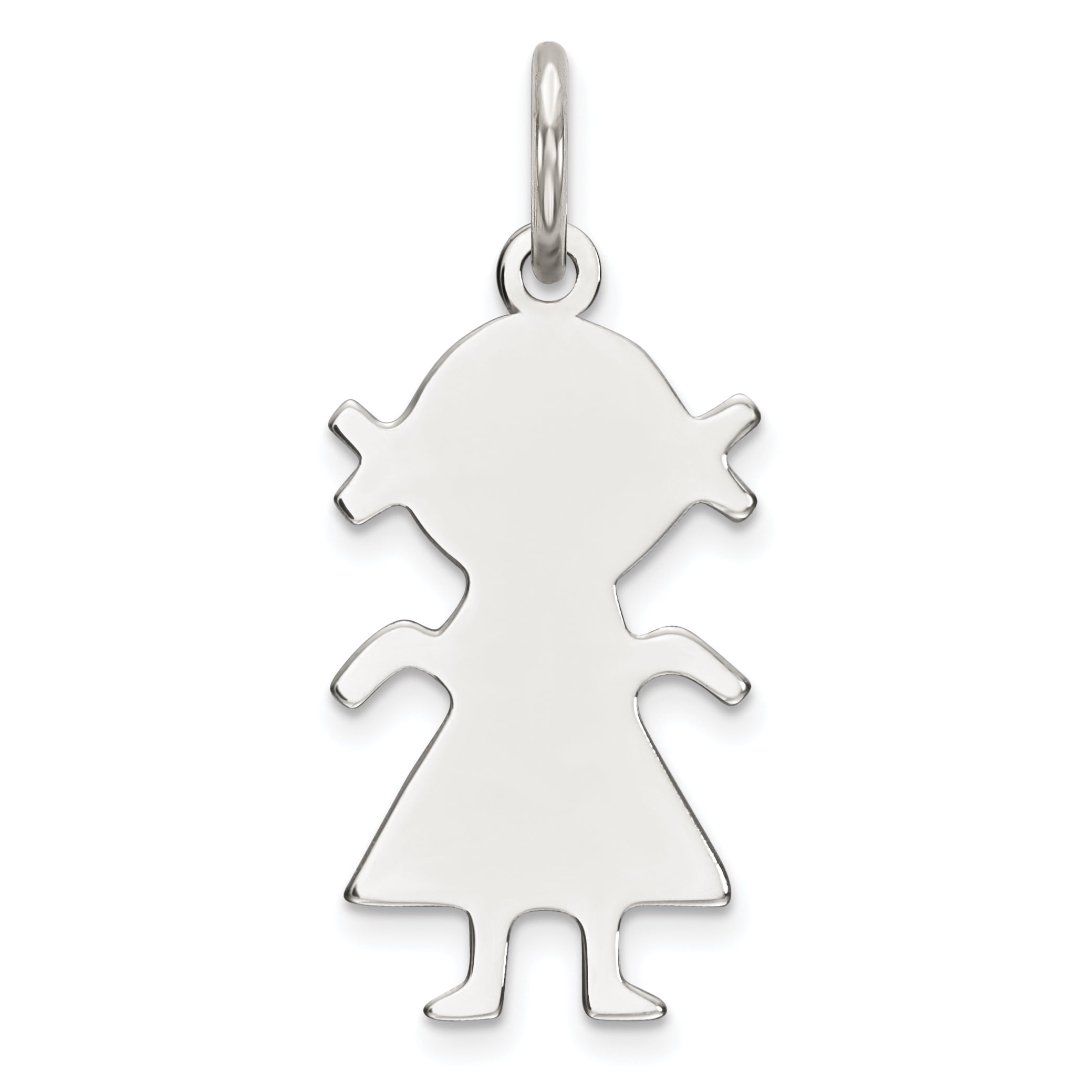 Sterling Silver Rhod-plated Eng. Girl Polished Front/Back Disc Charm ...