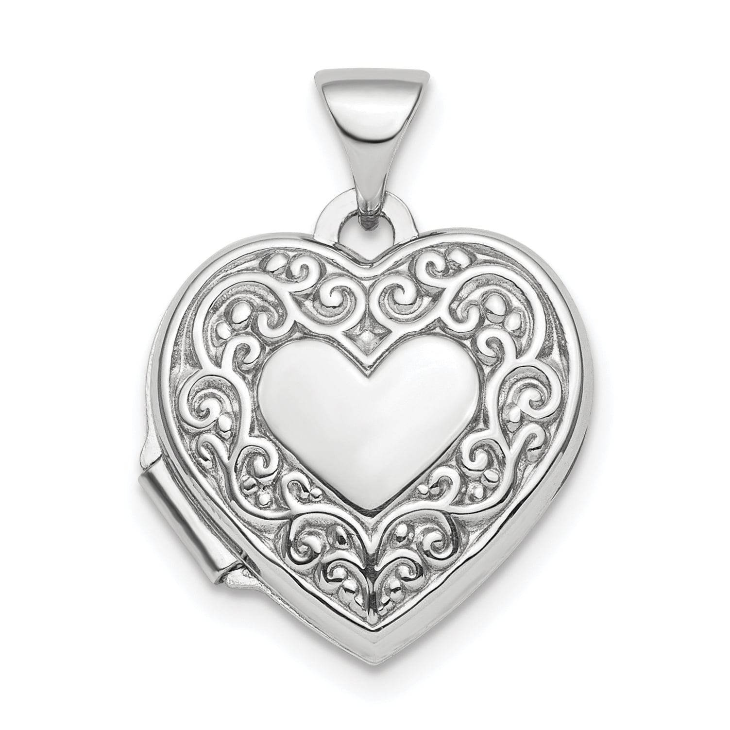 Lockets Sterling Silver Rhod-plated Scroll Border Reversible 15mm Heart ...