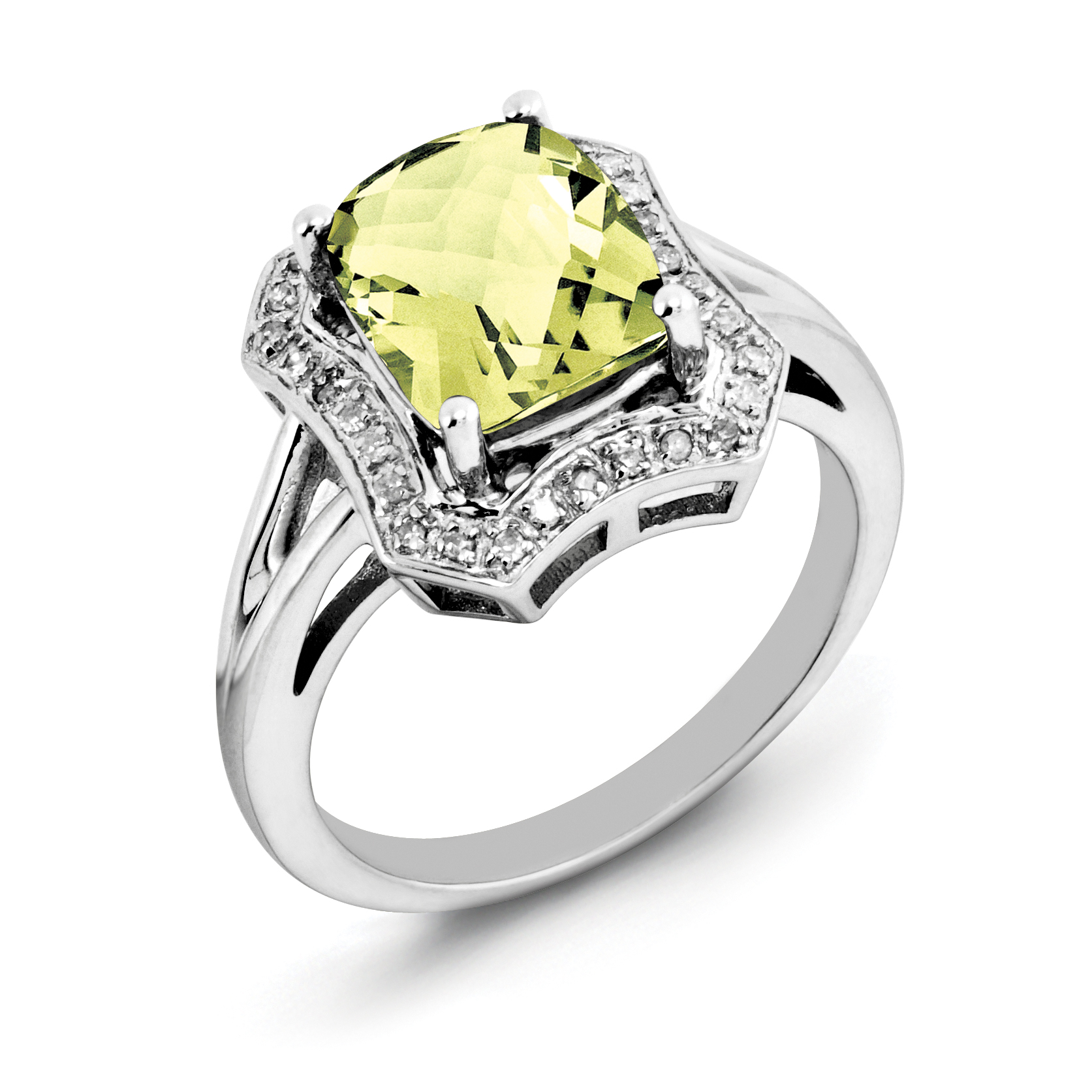 Sterling Silver Rhodium Checker-Cut Lemon Quartz & Diam. Ring - Walmart ...