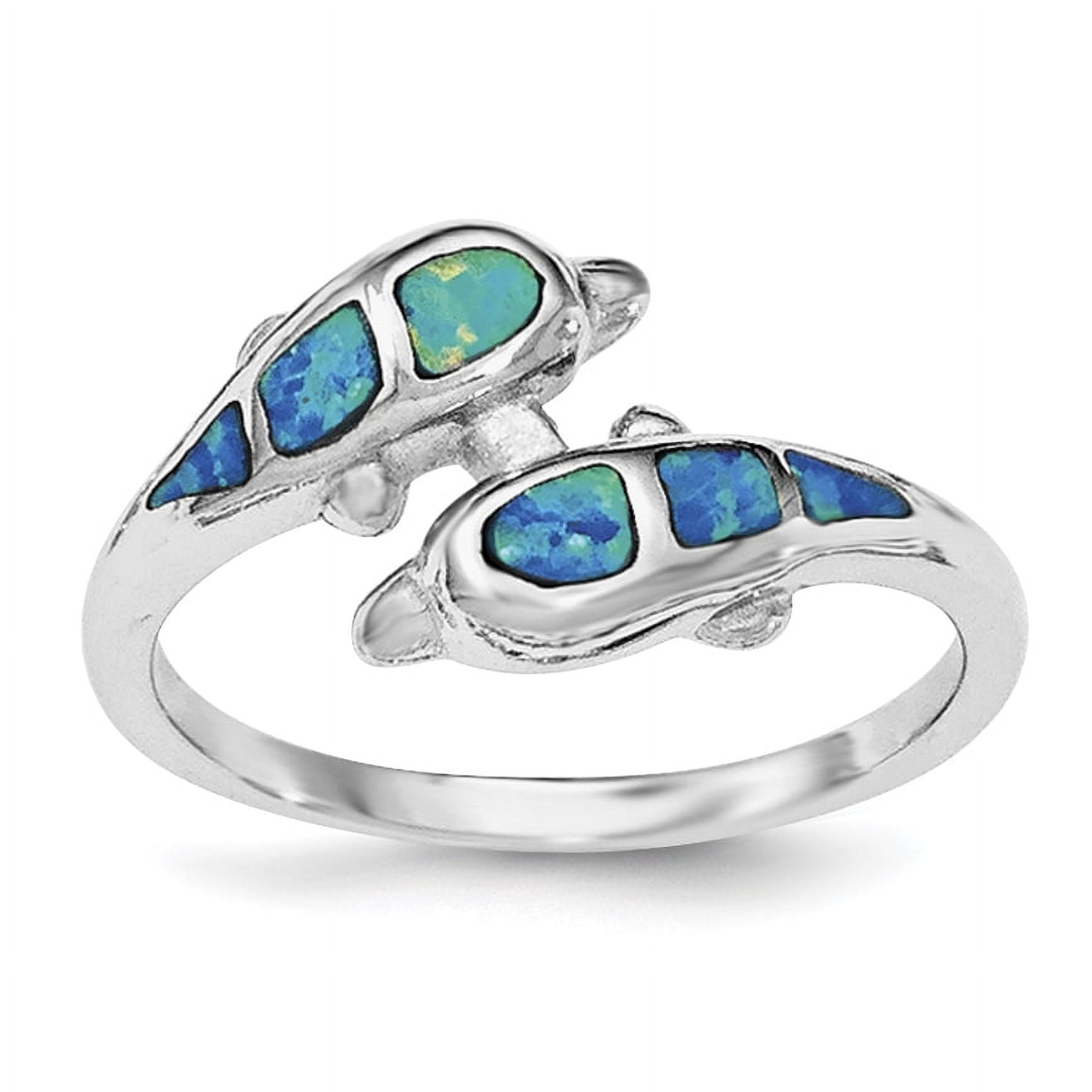 Sterling Silver Rhodium Created Blue Opal Dolphins Ring - Walmart ...