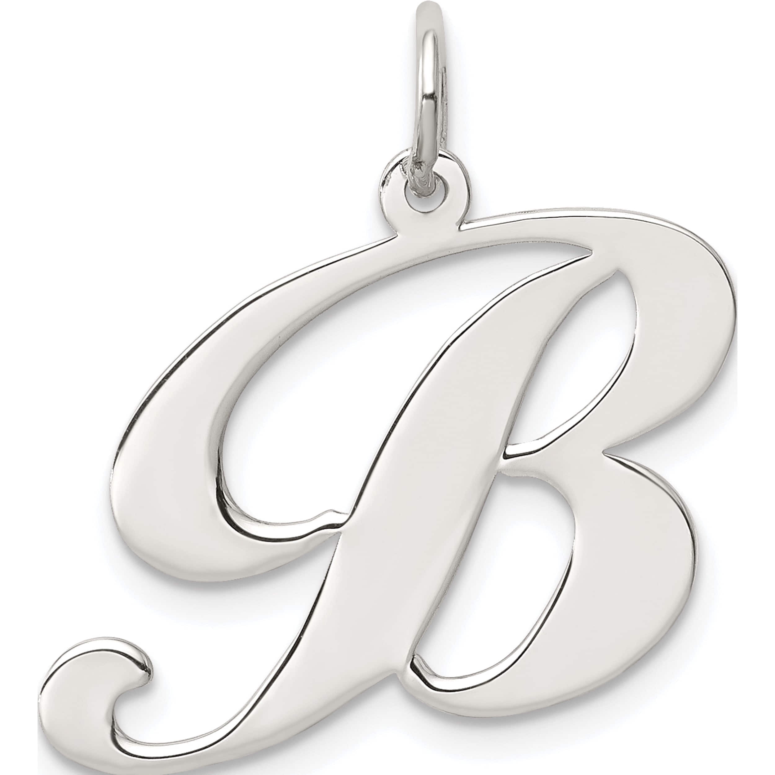 Sterling Silver Rhodium-Plated Fancy Script Letter B Initial Charm (21 ...