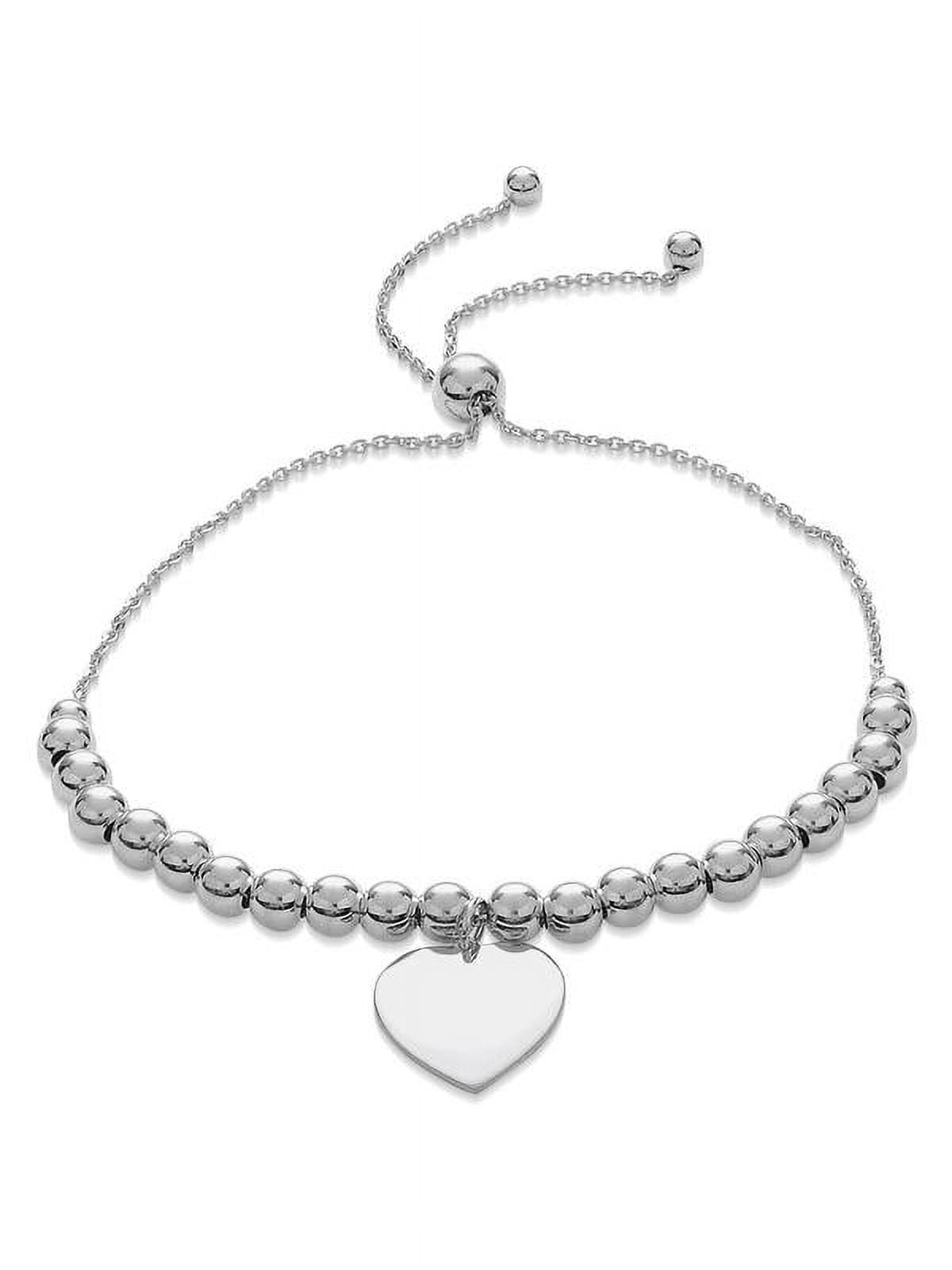 Sterling Silver Rhodium Plated Heart Disc Bead Bolo Bracelet 9 Inches ...