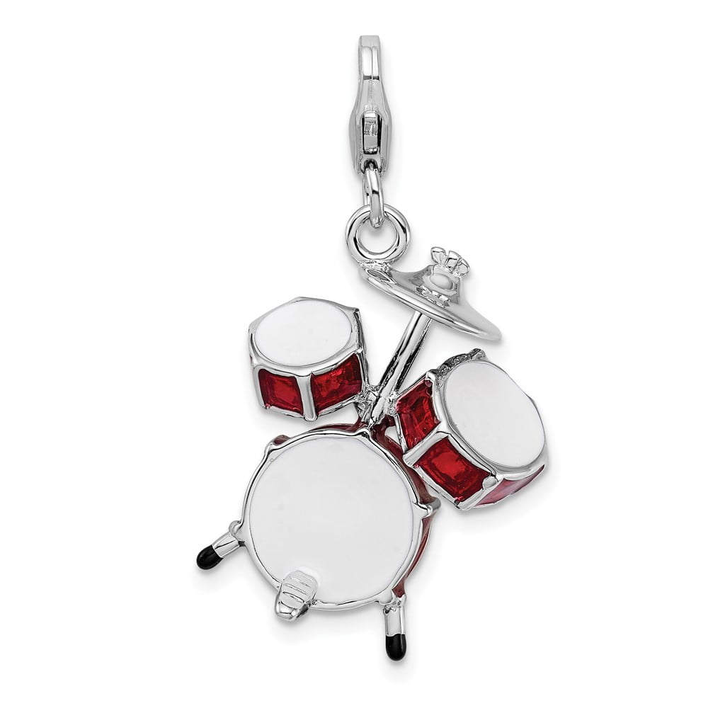 Sterling Silver Rhodium-Plated Polished 3-D Enameled Drum Set Charm ...