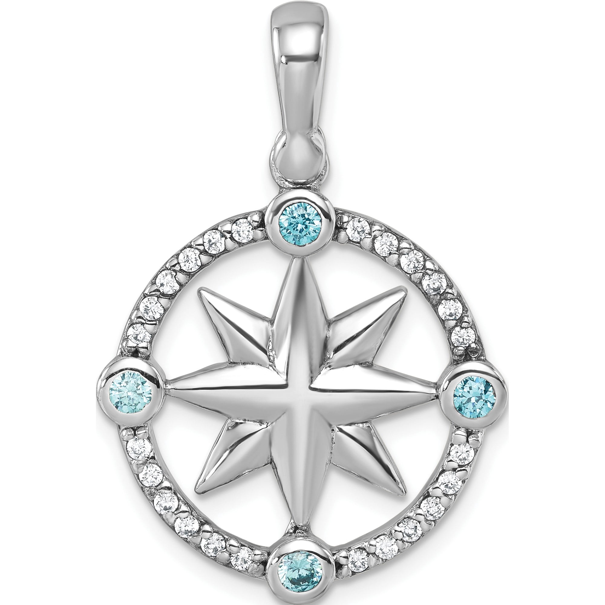 Jewelry by Sweet Pea Sterling Silver Rhodium-Plated Polished CZ Compass ...