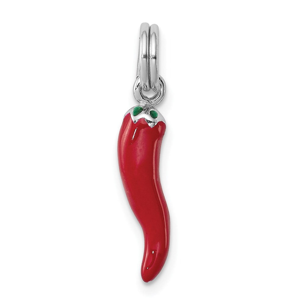 Sterling Silver Rhodium Plated Red Enamel With Green Enamel Accent ...
