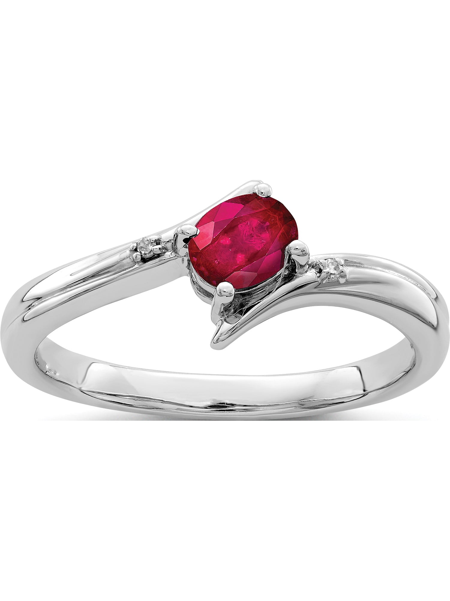 Sterling Silver Rhodium-Plated Ruby And Diamond Ring (Size 6) Made In ...
