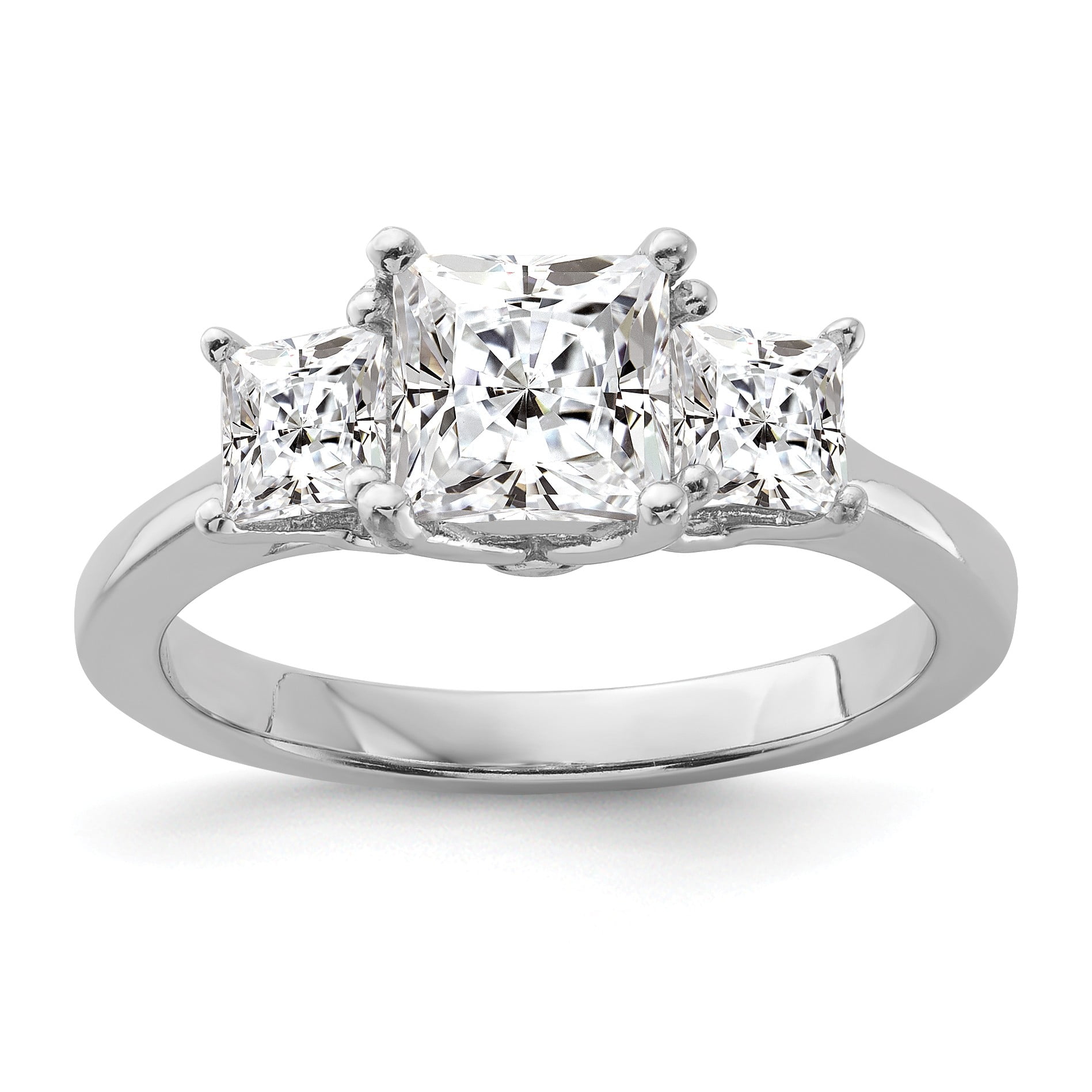 Sterling Silver Rhodium-plated & CZ 3 Stone Ring - Size 6 - Walmart.com