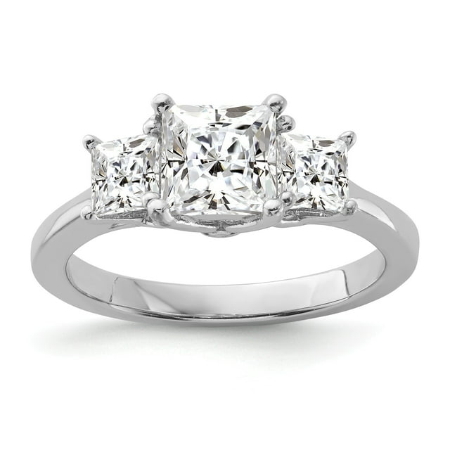 Sterling Silver Rhodium-plated & CZ 3 Stone Ring - Size 6 - Walmart.com