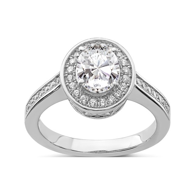 Sterling Silver Rhodium-plated & CZ Oval Ring - Walmart.com