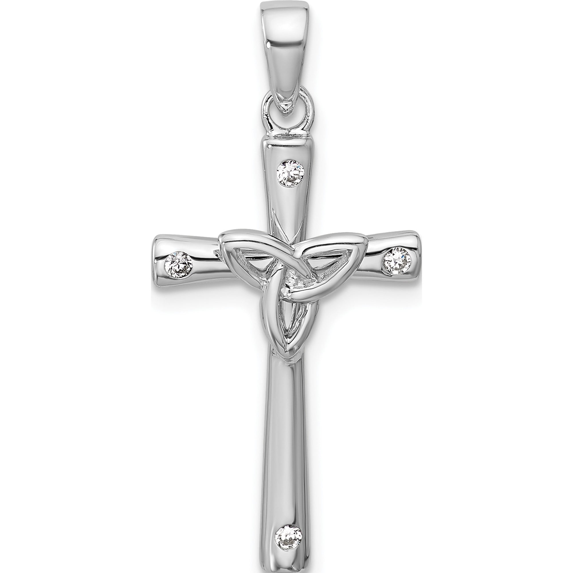 Sterling Silver Rhodium-plated CZ Polished Celtic Trinity Cross Pendant ...