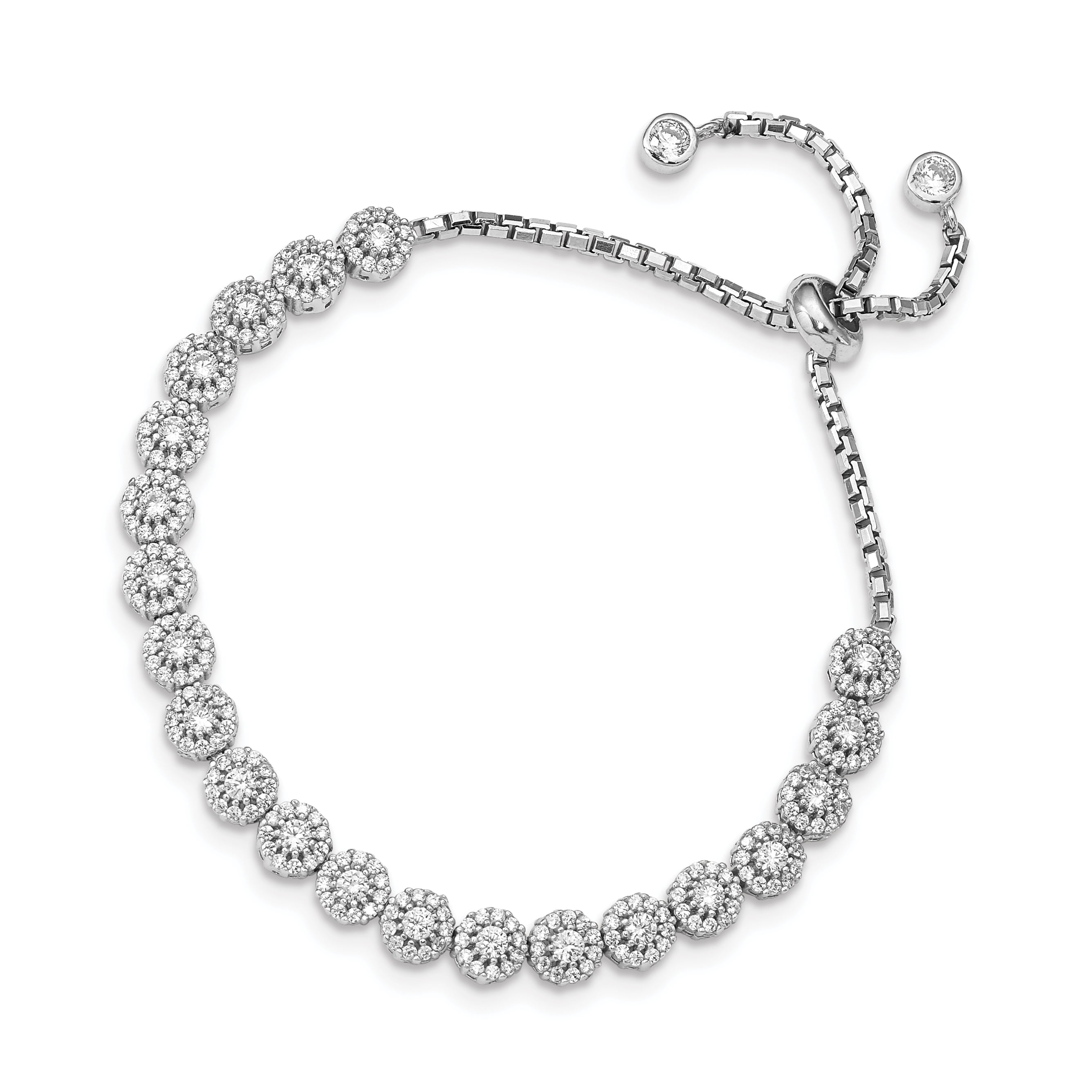 Sterling Silver Rhodium-plated Cubic Zirconia Halo Adjustable Bracelet ...