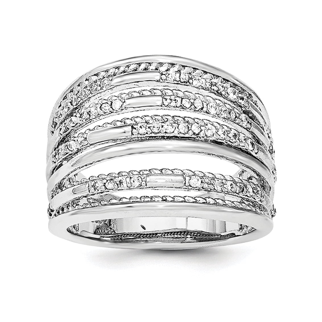 Sterling Silver Rhodium-plated Cubic Zirconia Rope Multi Row Ring ...