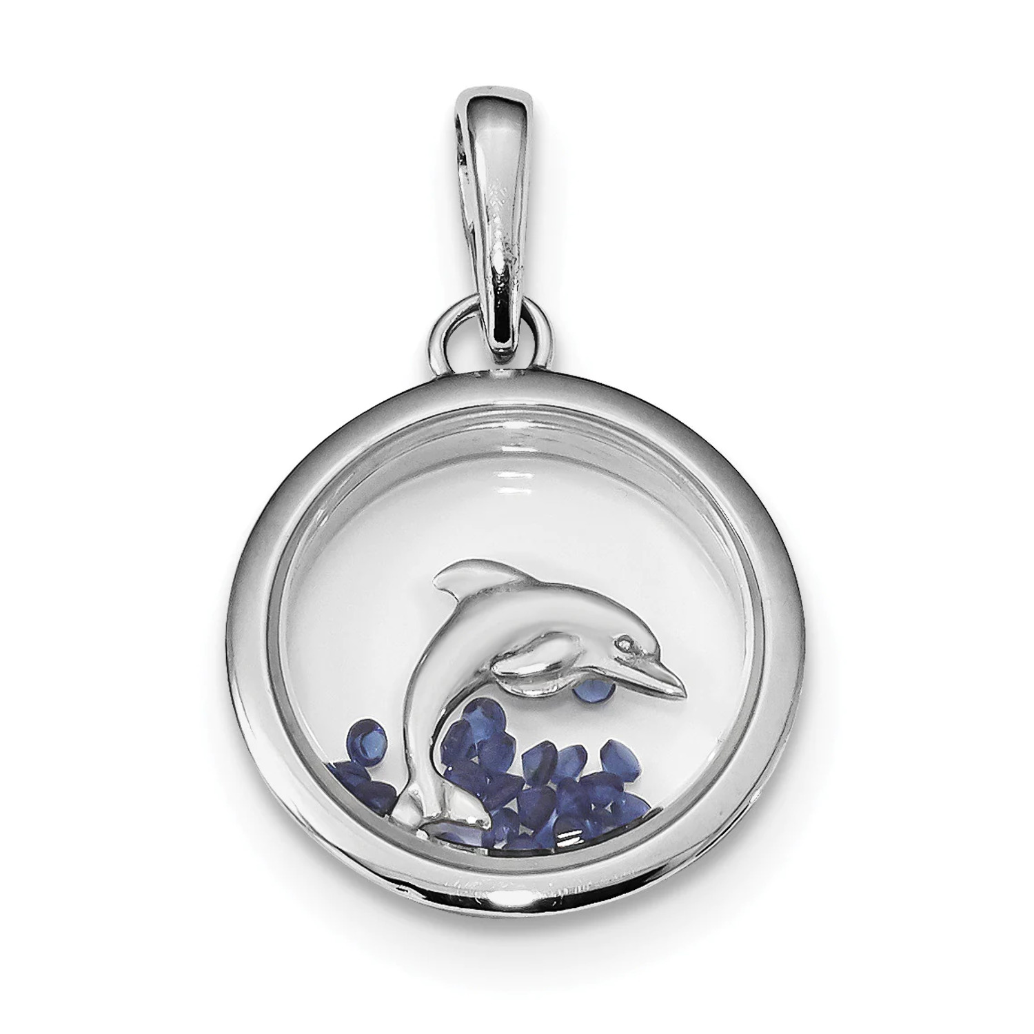 Sterling Silver Rhodium-plated Dolphin Floating Glass Beads Pendant ...