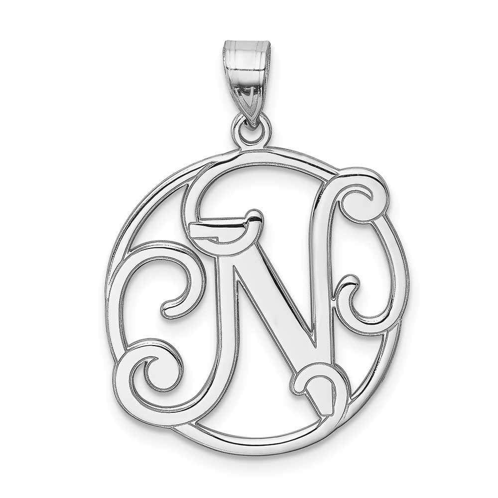 Sterling Silver Rhodium-plated Fancy Script Letter N Initial Pendant ...
