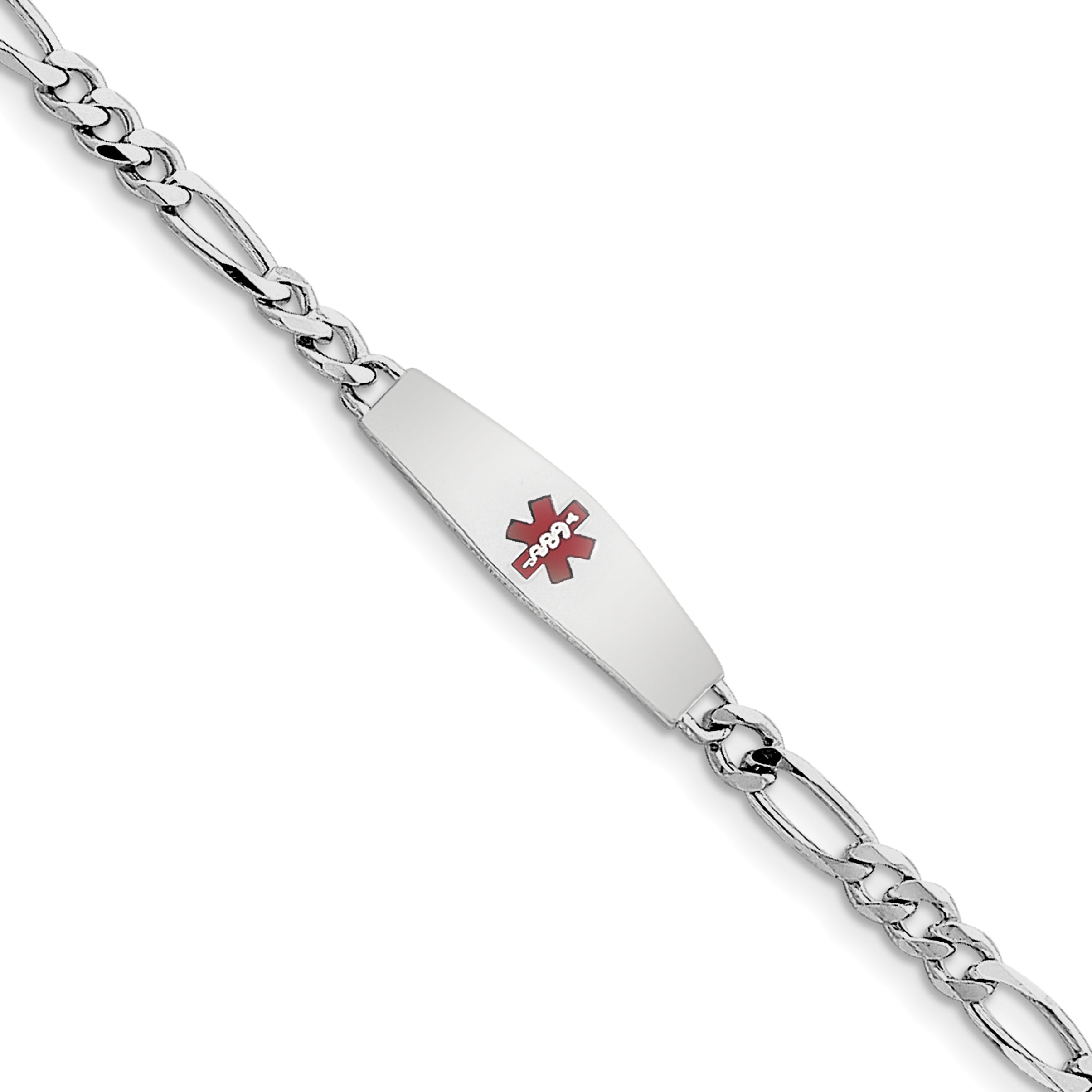 925 Sterling Silver Polished Medical ID Figaro Link Bracelet 8 Inch ...