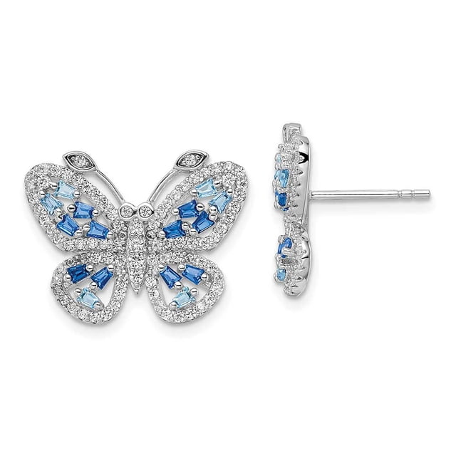 Sterling Silver Rhodium-plated Polished Light and Dark Blue CZ with ...