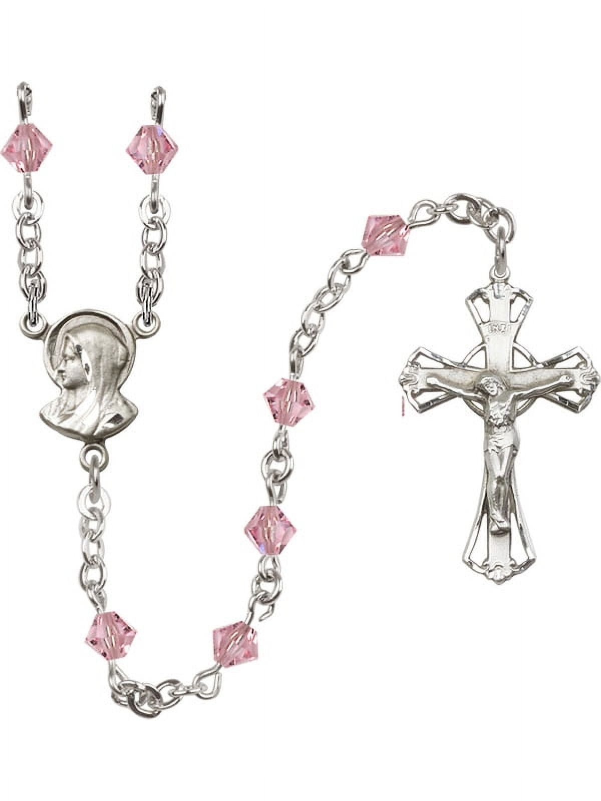 Sterling Silver Rosary 5mm Light Rose Swarovski Rundell-Shaped beads ...
