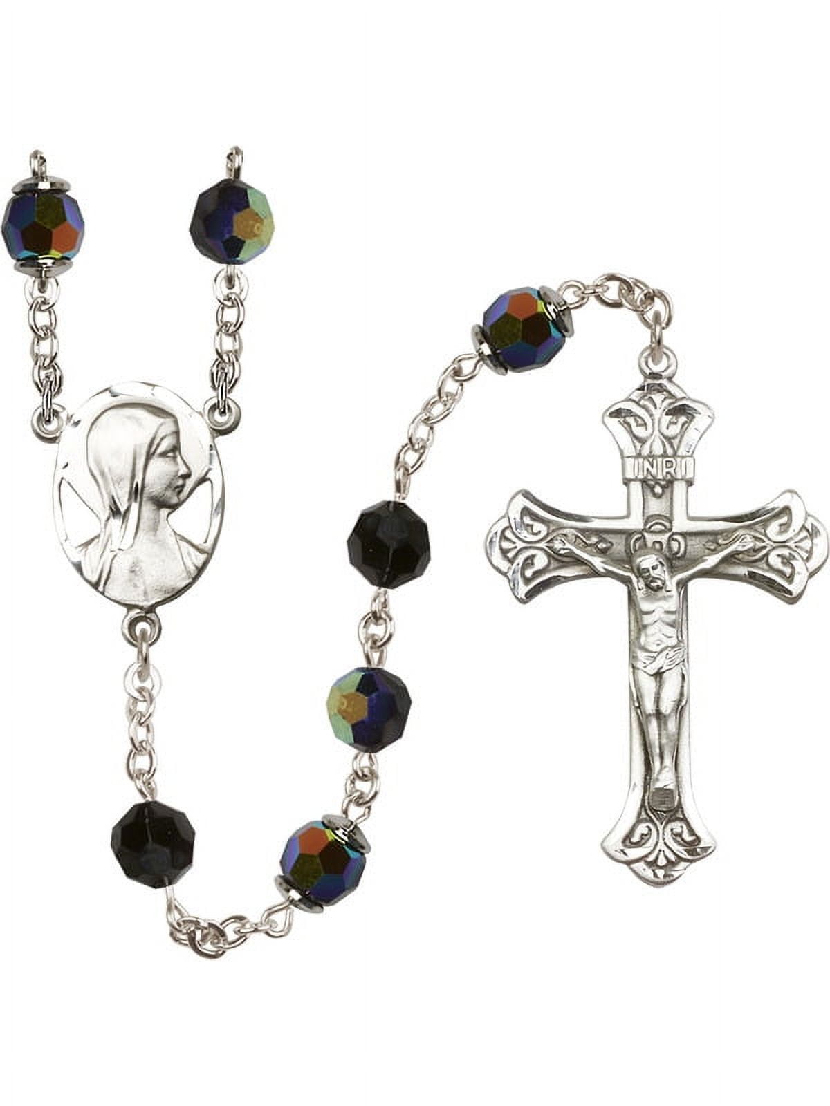 Sterling Silver Rosary 8mm Jet Swarovski Capped Our Father Aurora ...
