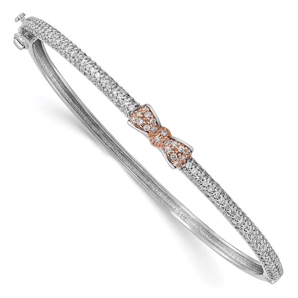Finest Gold Sterling Silver Rose Tone CZ Bow Hinged Bangle - Walmart.com