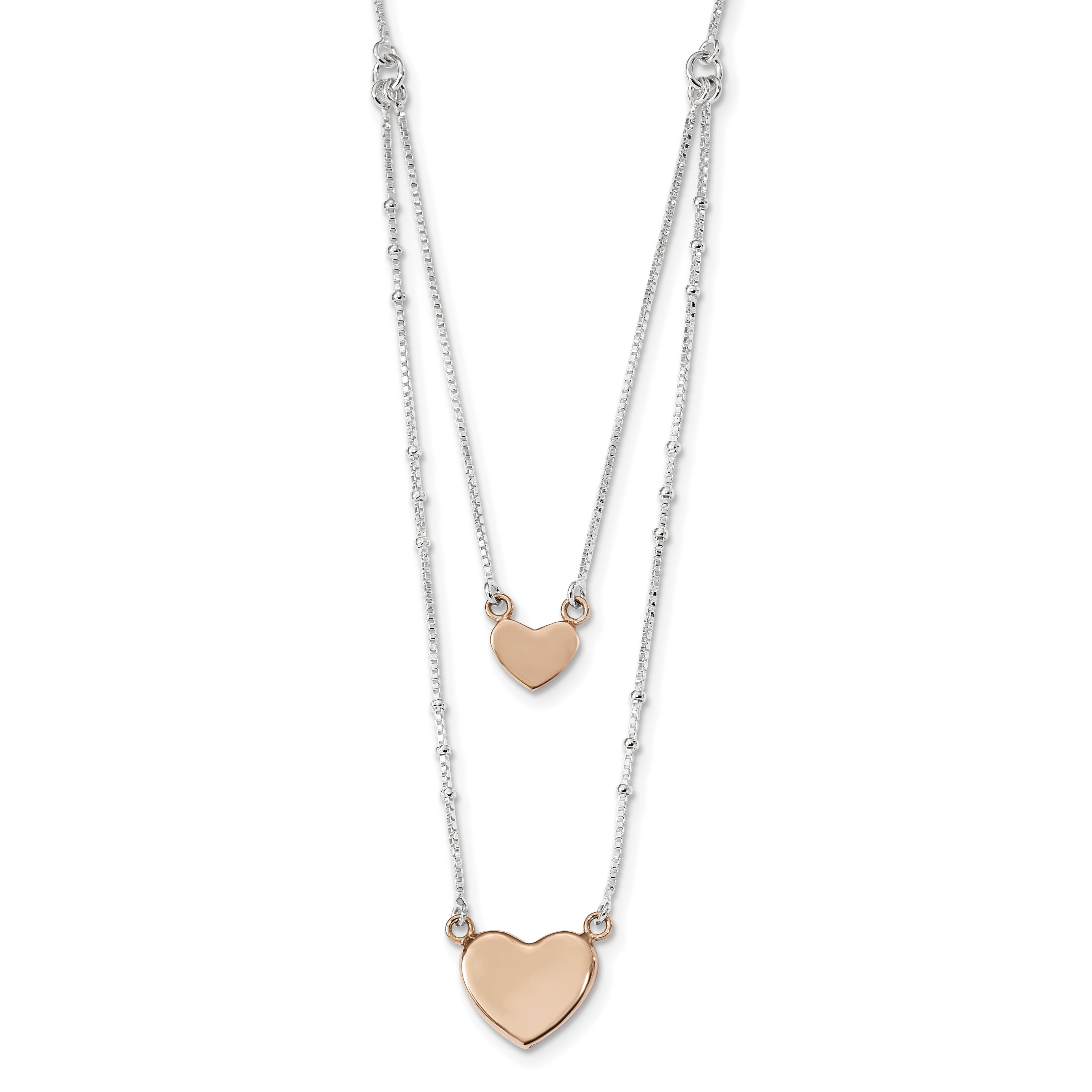 Sterling Silver Rose-tone 2-Strand Heart Dangle Necklace QG4366 ...