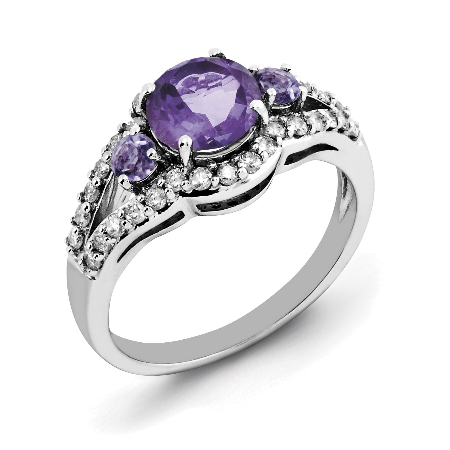 Sterling Silver Round Amethyst & Diamond Ring. Carat Wt- 0.42ct. Gem Wt- 1.1ct - Walmart.com