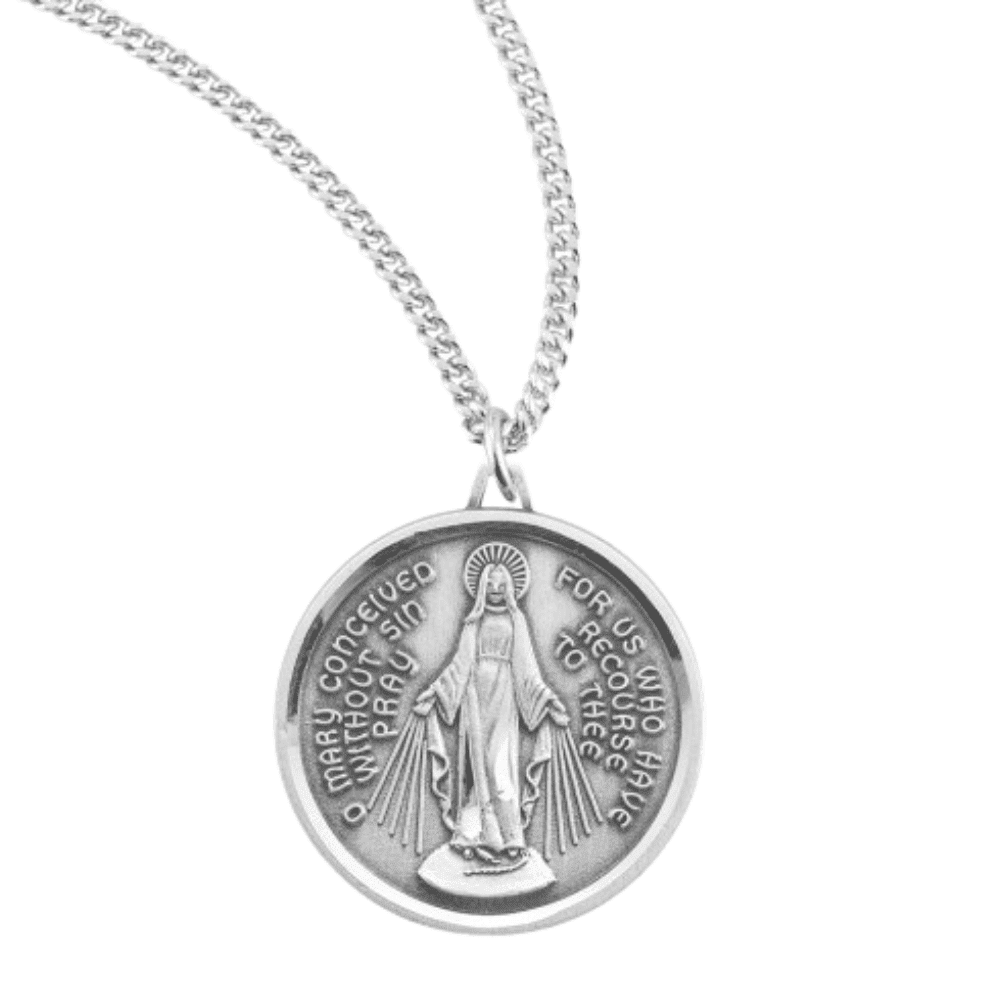 Sterling Silver Round Contemporary Miraculous Medal, Blessed Mother ...