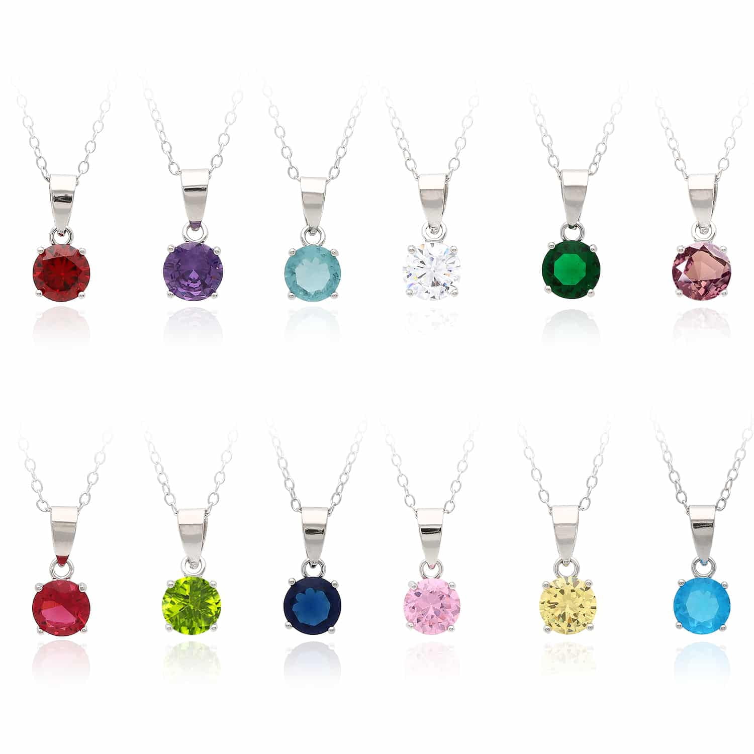 Sterling Silver Round-Cut Solitaire Birthstone Pendant Chain Necklace ...