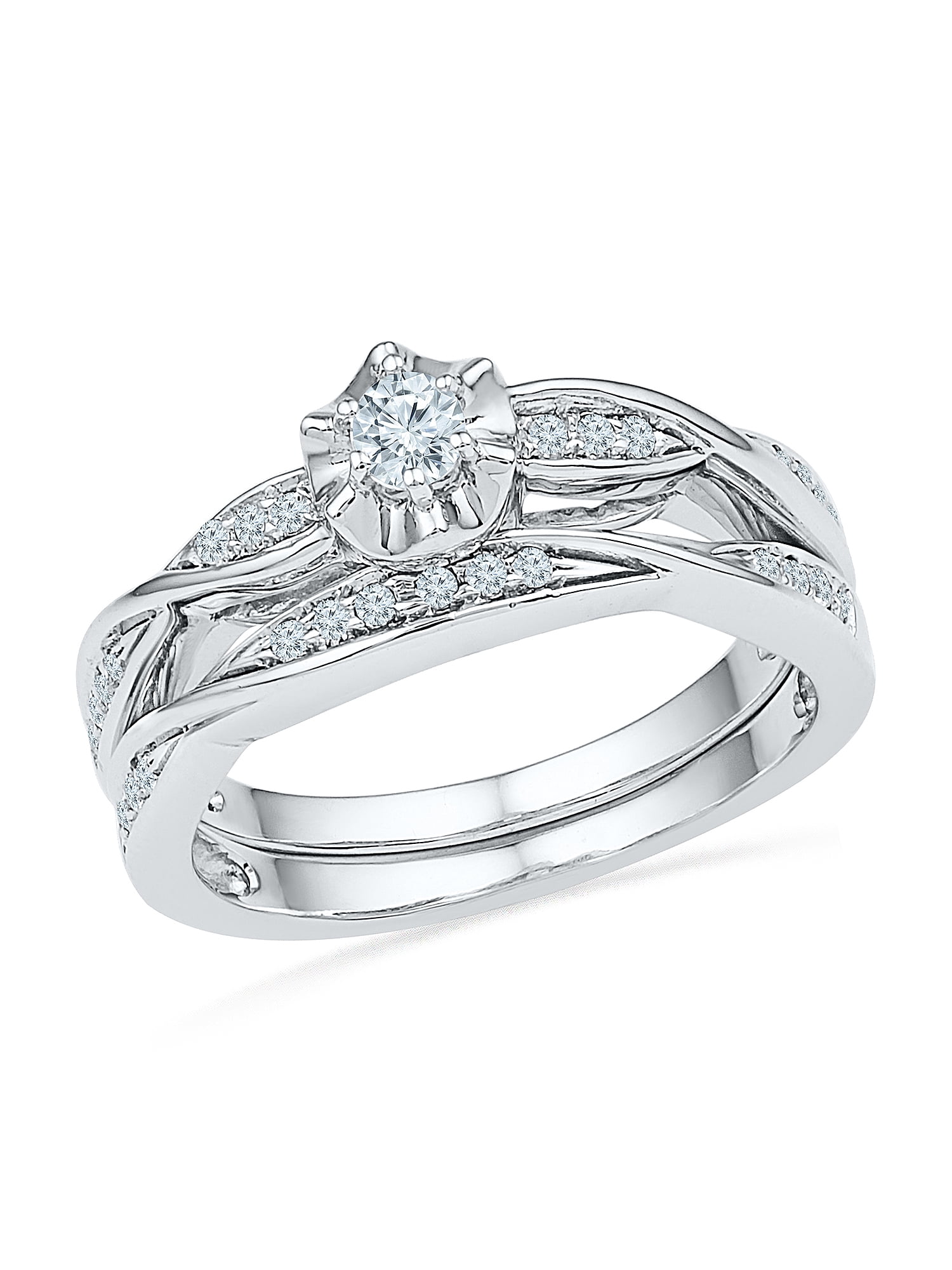 Sterling Silver Round Diamond Bridal Ring with Band (0.20 cttw ...