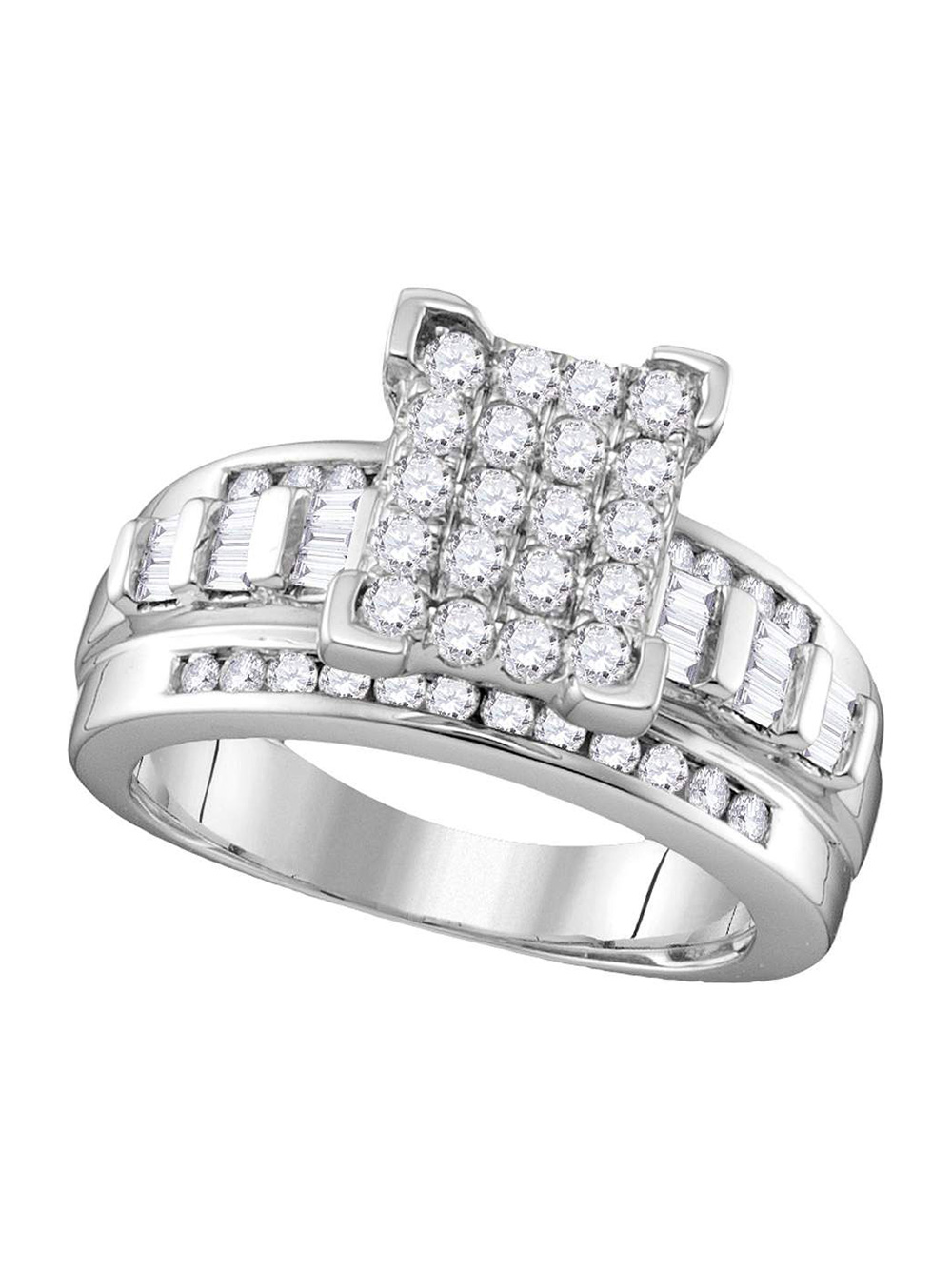 Sterling Silver Round Diamond Rectangle Cluster Bridal Wedding ...