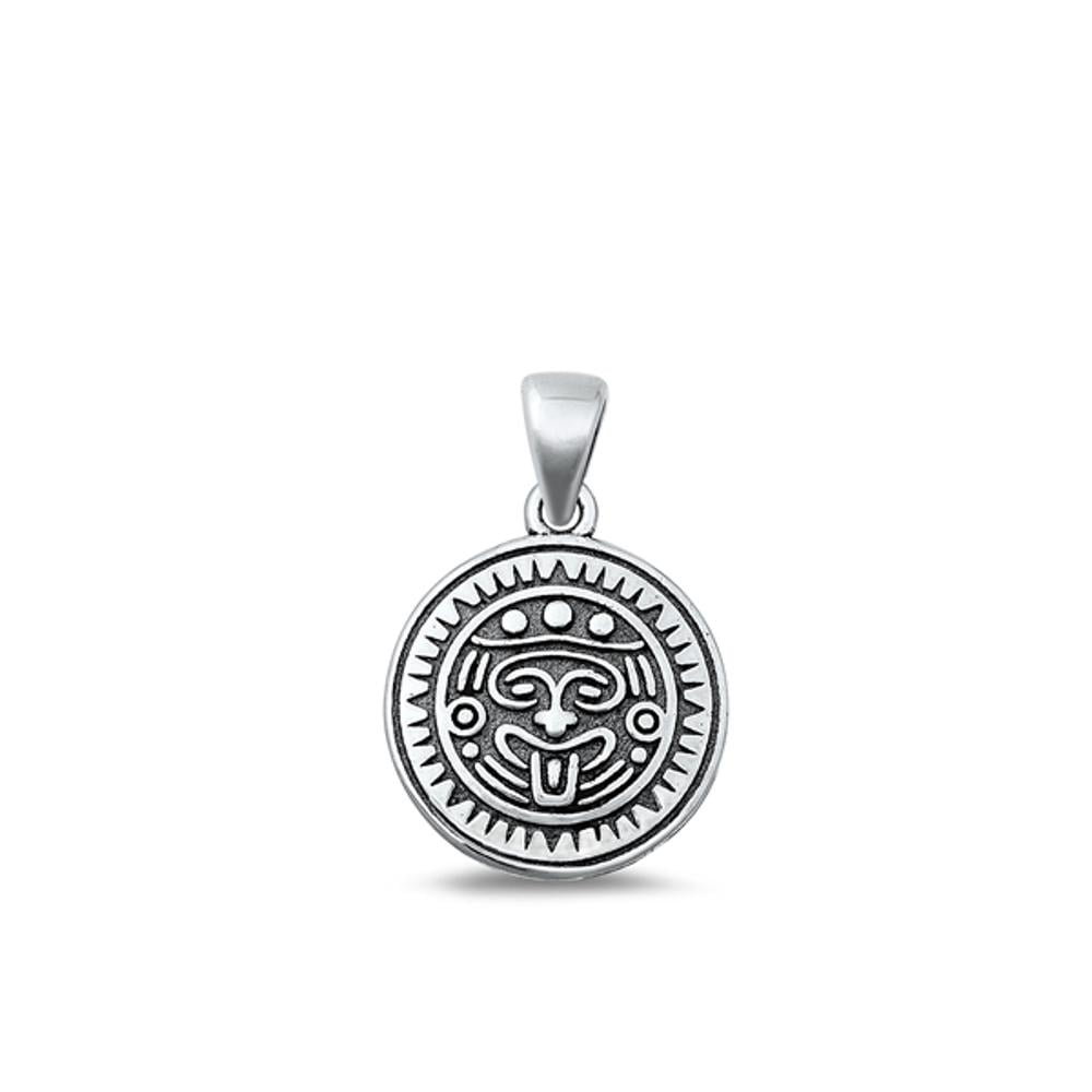 Sterling Silver Round Medallion Mayan Aztec Sun God Pendant Charm .925 ...